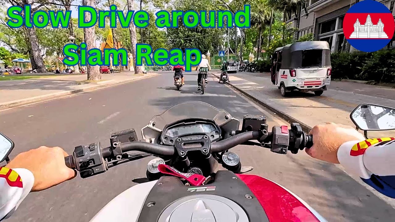 Siam Reap City by Motorcycle. Drive around Siam Reap. Look at the city - YouTube
