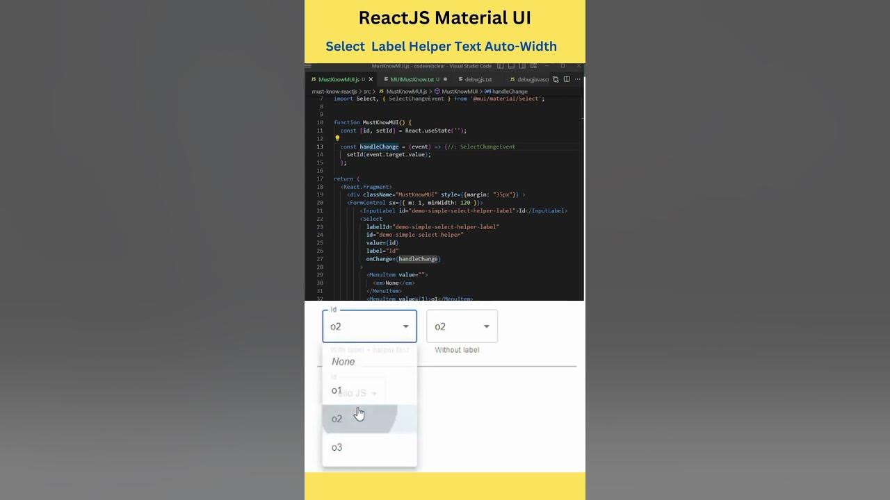 Must Know #react material UI Select with label helper text auto-width concept #shorts #hindi ...