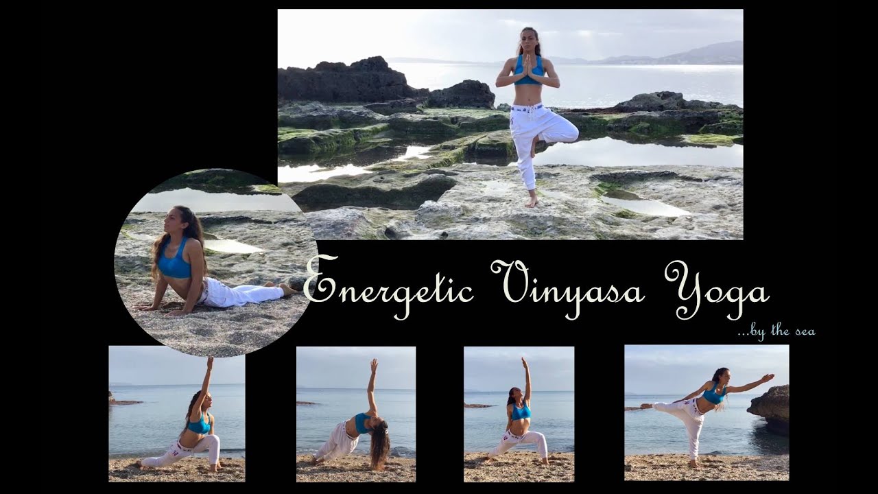 Energetic VINYASA BEACH YOGA ~ Peaceful Sea View Practice - YouTube