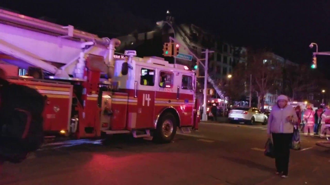 FDNY Tower Ladder 14 Arriving On Scene Of A 5 Alarm Fire In Manhattan ...