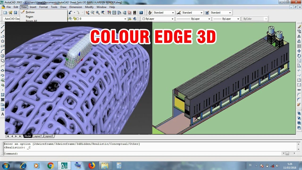 554 COLOR EDGES 3D AUTOCAD - YouTube
