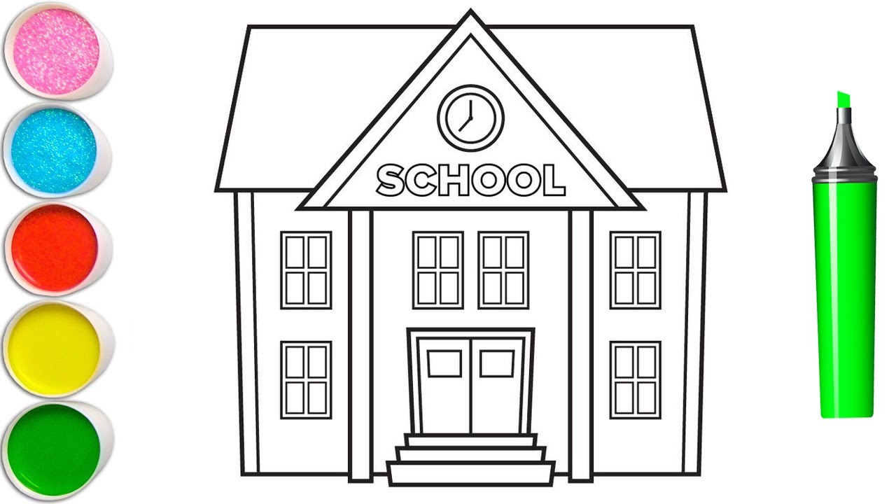 Bolalar uchun maktab rasmini chizish/Drawing a school picture for ...