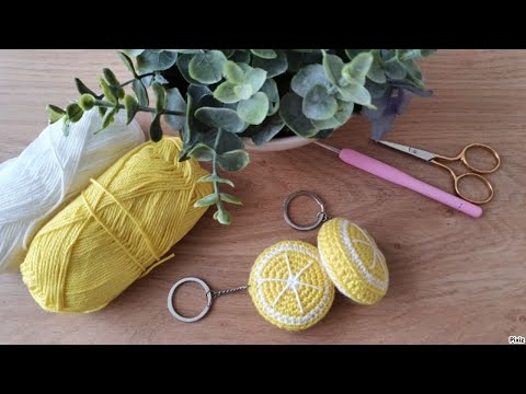 Tığ işi limon dilimi anahtarlık yapımı/Örgü modelleri