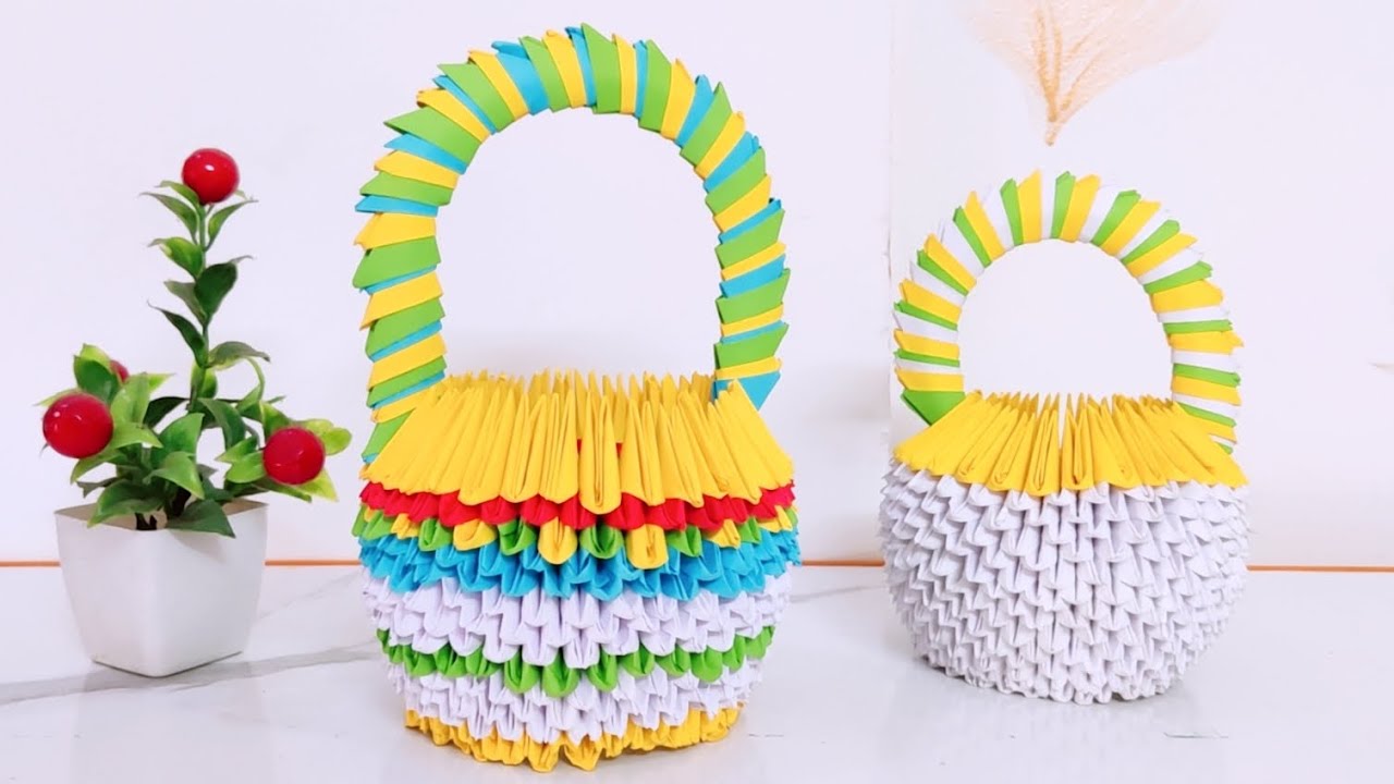 How to make a 3D Origami Paper Basket - YouTube
