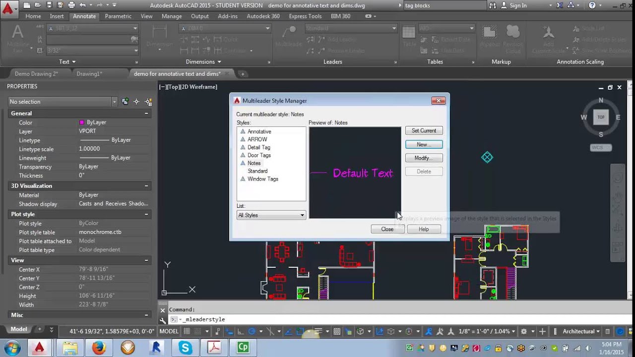 AutoCAD Demo - Creating note and furniture tag leader styles per the ID ...
