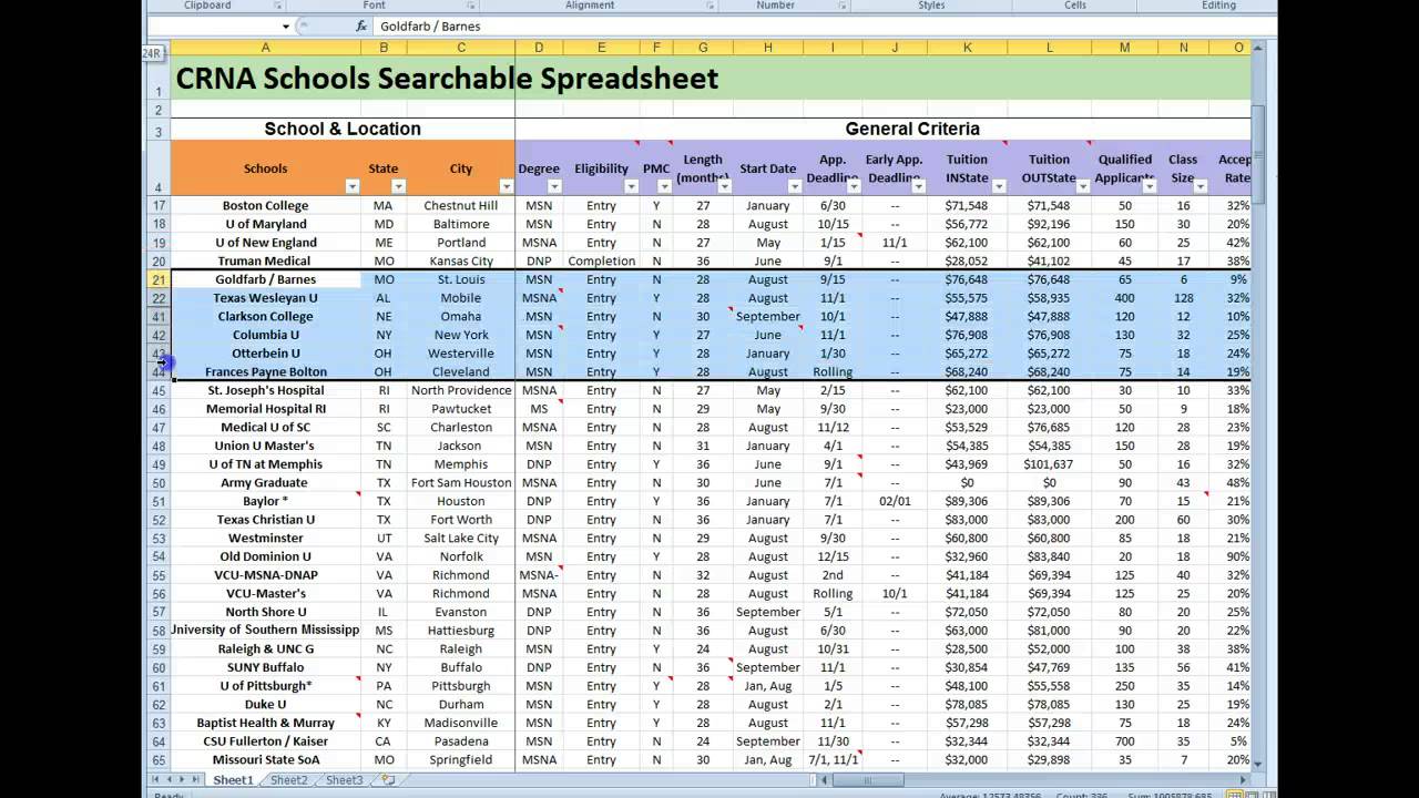 CRNA School Spreadsheet Tutorial - YouTube