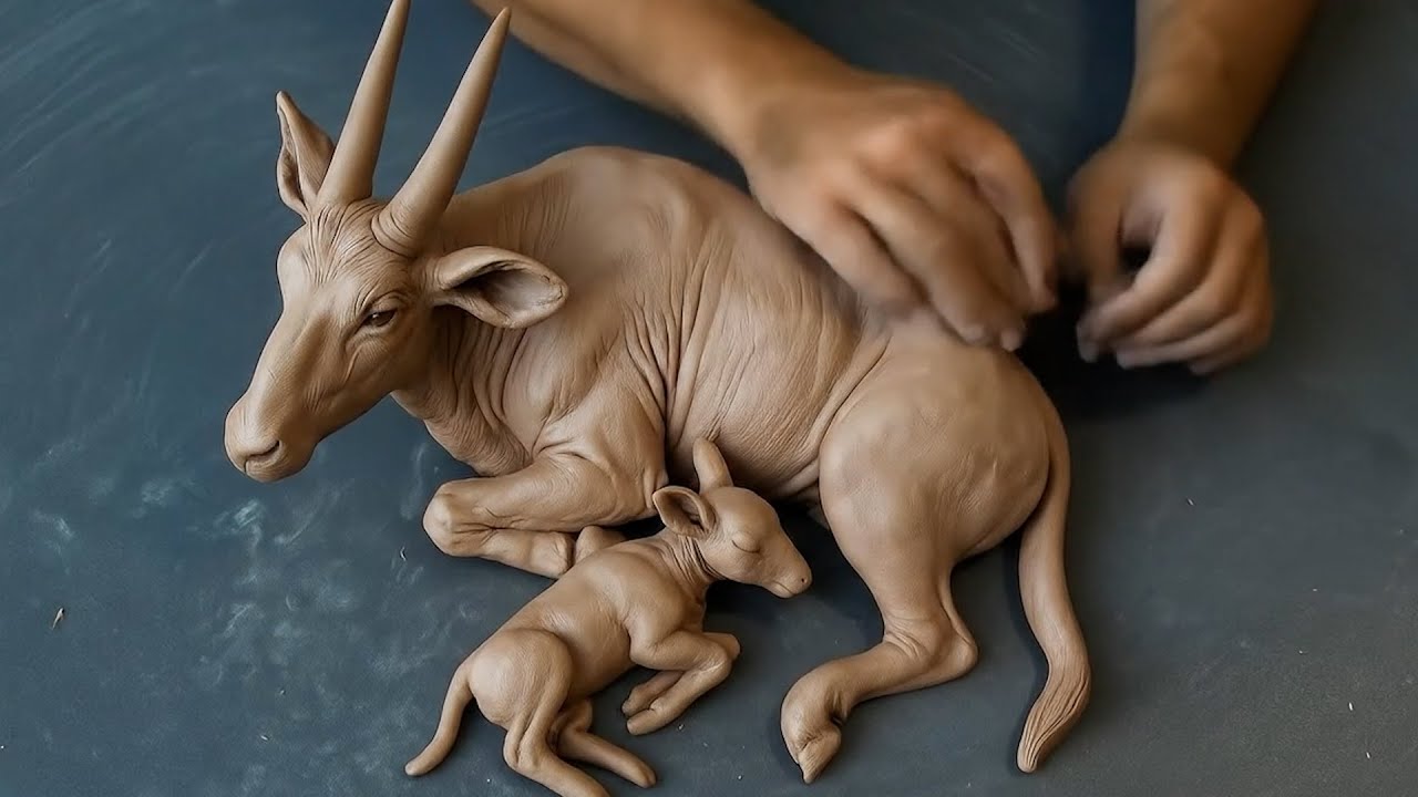 Clay Animal Sculpture DIY | Making Clay Oryx and Her Calf - YouTube