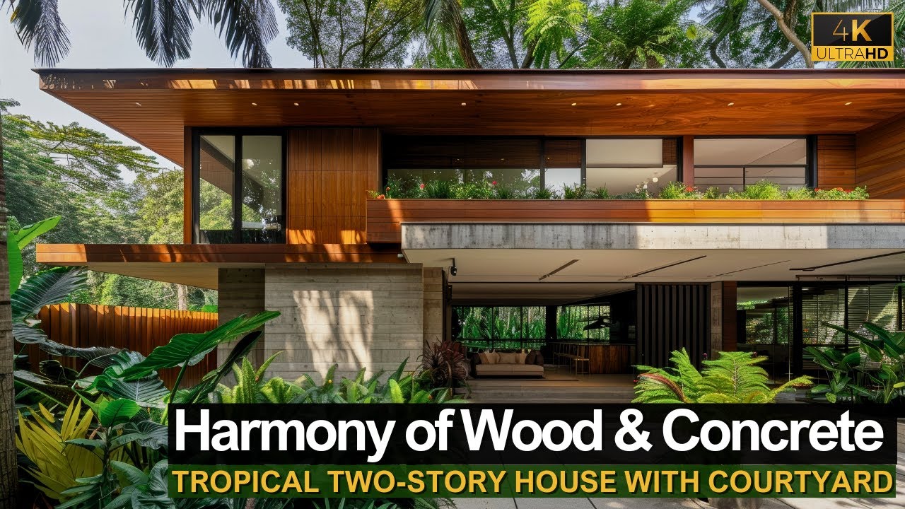 Harmony of Wood and Concrete in a Tropical Two-Story House with ...