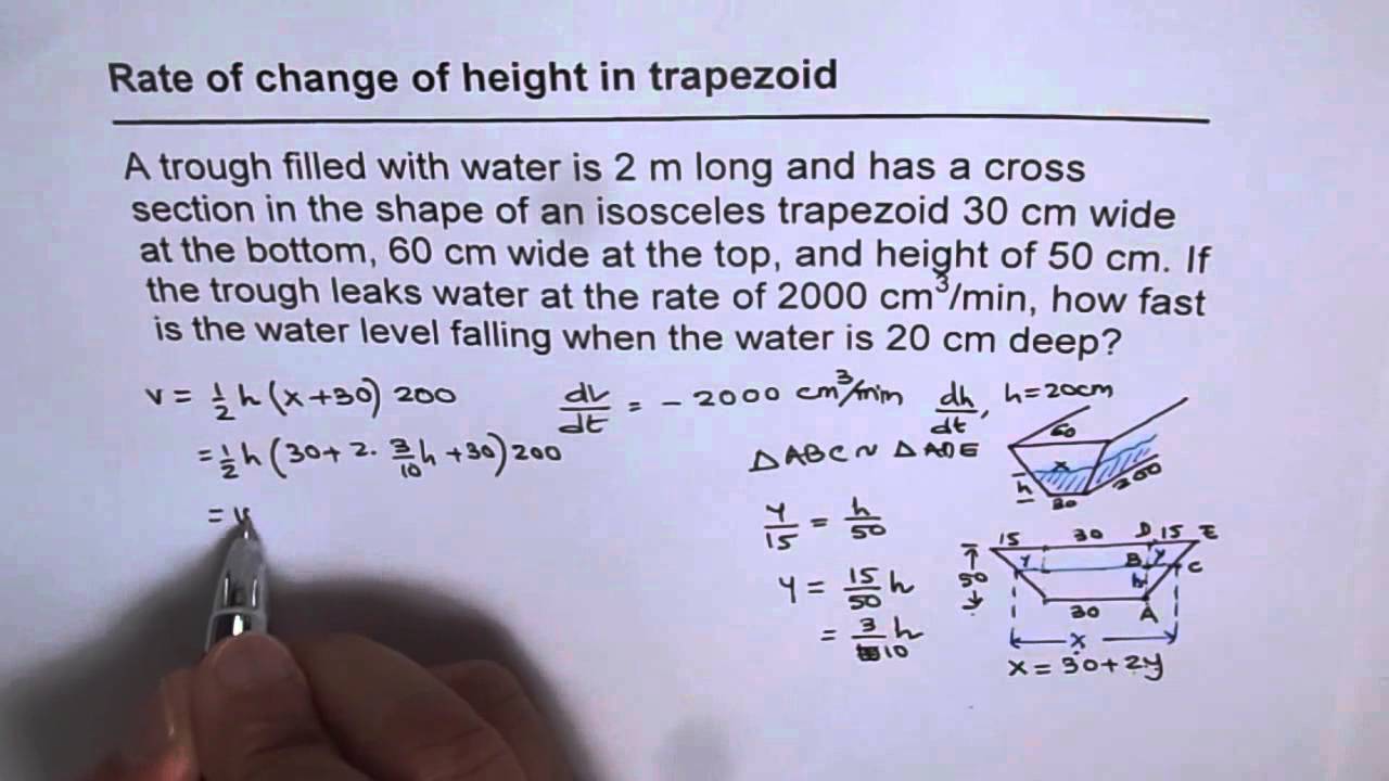 Calculus Related Rate Water Height in Trapezoid Trough IIT JEE - YouTube