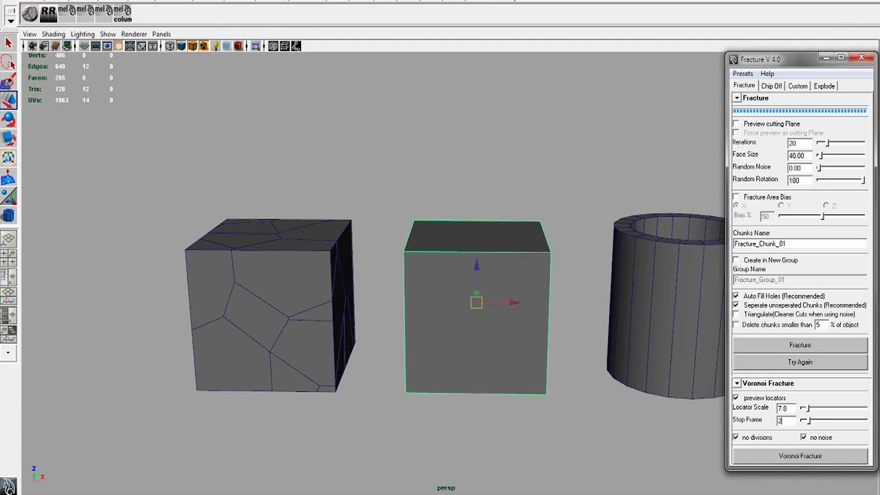Fracture/Shatter Mel Script (voronoi with audio) - YouTube