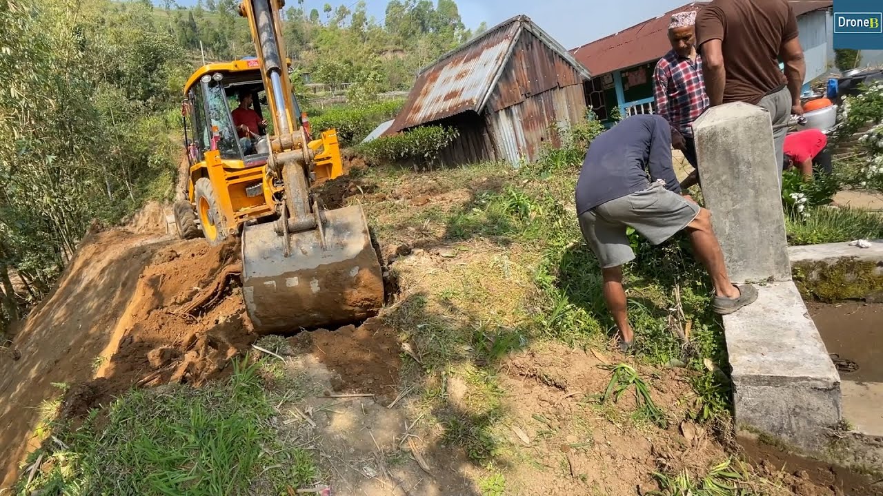 Mountain Small Village Narrow Road Construction with JCB Backhoe ...