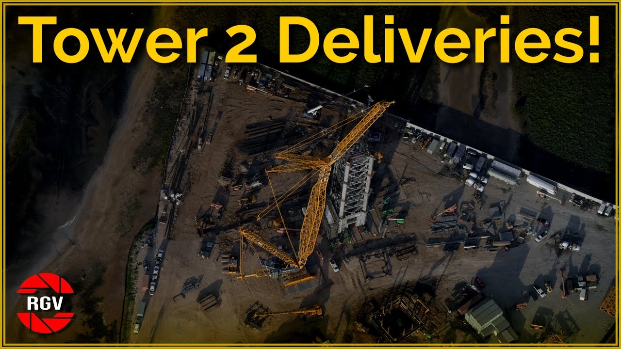 Major Progress and Deliveries for Tower 2! | Starbase Flyover Update ...