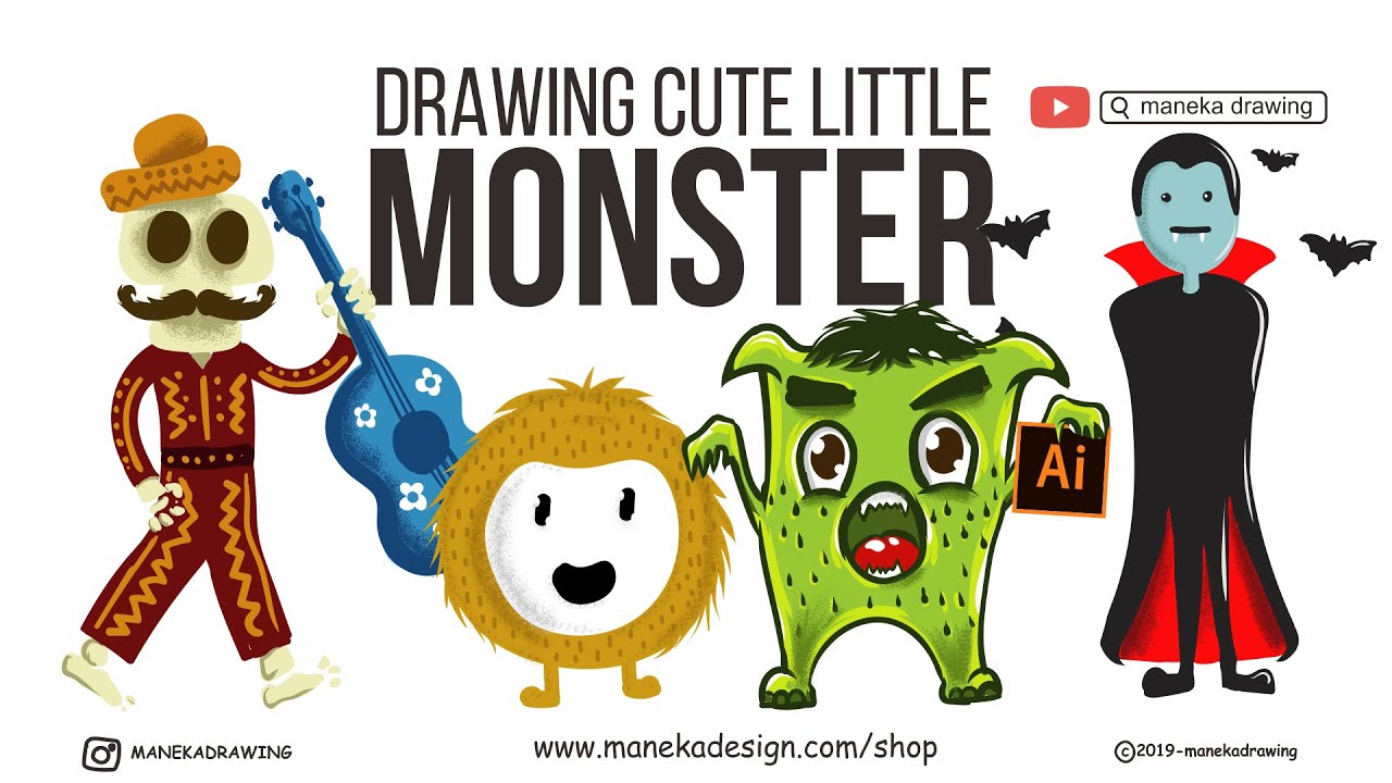 Drawing Cute Little Monster with Huion Tablet in Adobe Illustrator ...