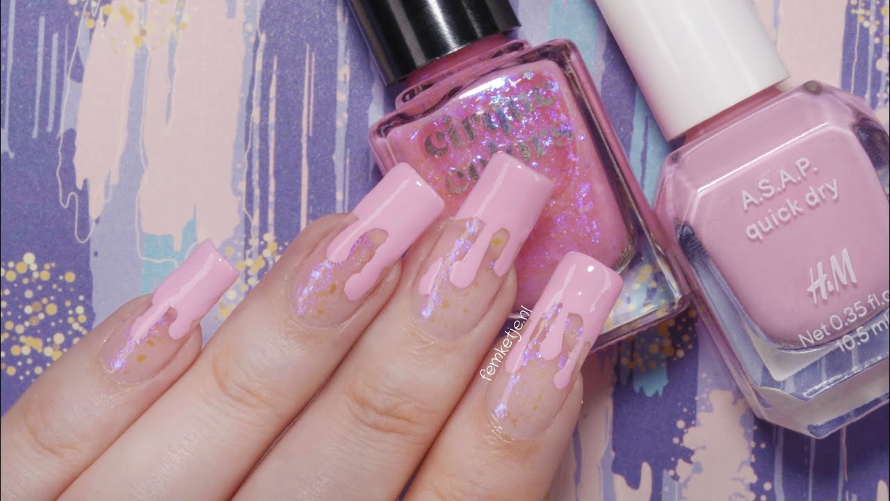 🍓Strawberry Milkshake Dripping Nail Art Design - femketjeNL - YouTube