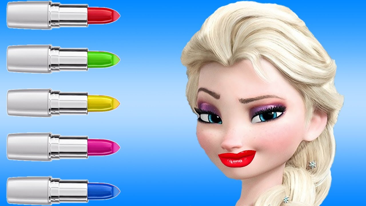 Learn Colors with Elsa Lipstick Children Song Finger Family Nursery ...