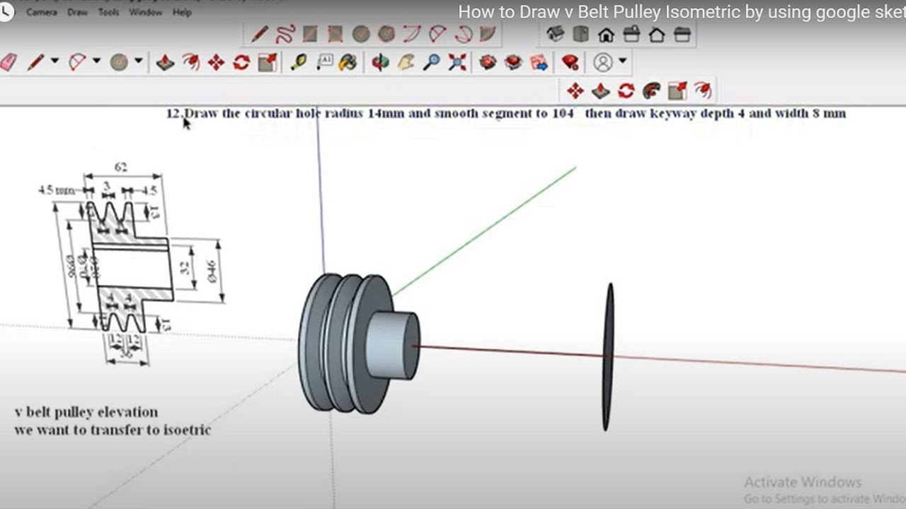 How to Draw v Belt Pulley Isometric by using google sketch up - YouTube