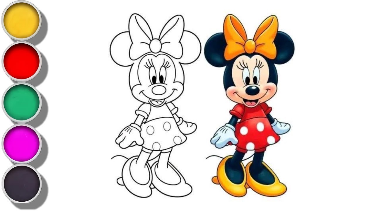 How To Draw And Color Minnie For Kids And Toddlers - YouTube