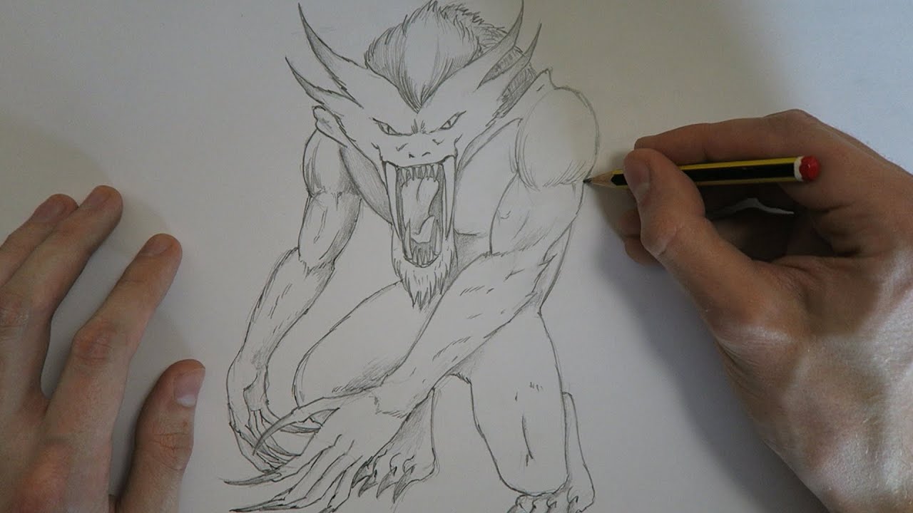 How to Draw Beast | Creature Design Drawing | Step by Step Pencil ...