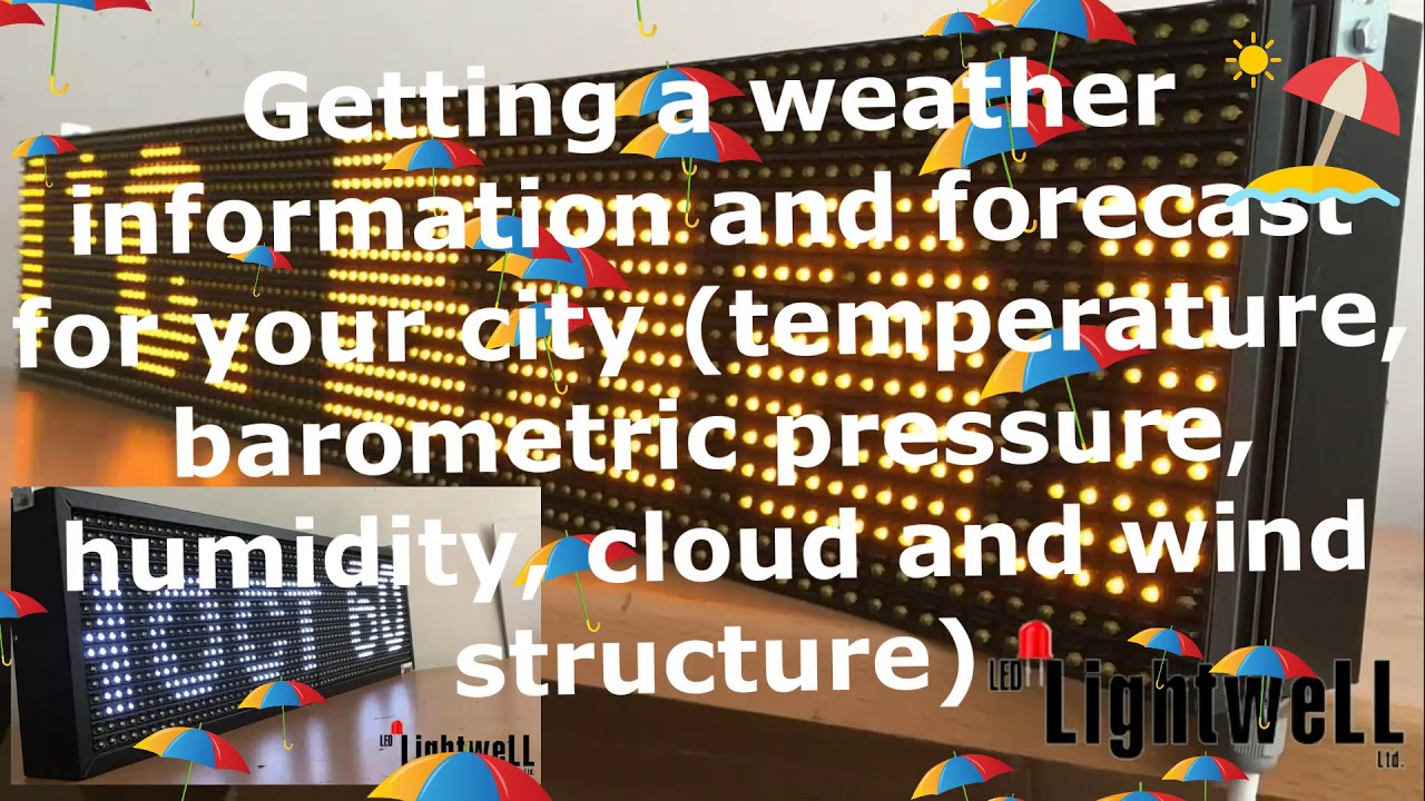 LED screen with a clock, weather forecast, news and creeping line - YouTube