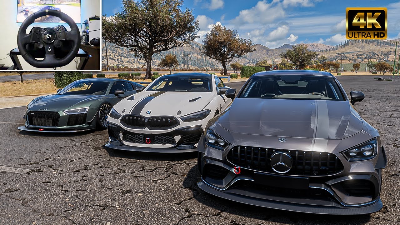 BMW M8, AMG GT 4 & AUDI R8 V10 Forza Horizon 5 Logitech G93 Steering ...