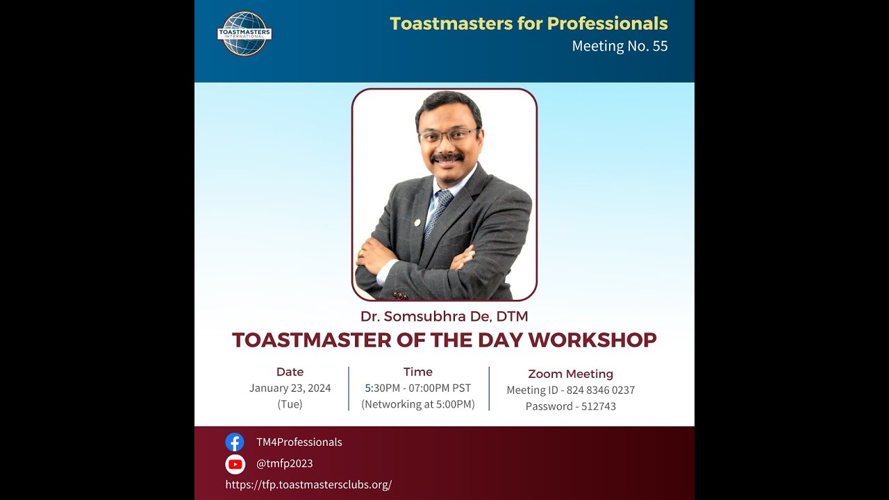 Toastmasters for Professionals - Toastmaster of the Day Workshop - YouTube