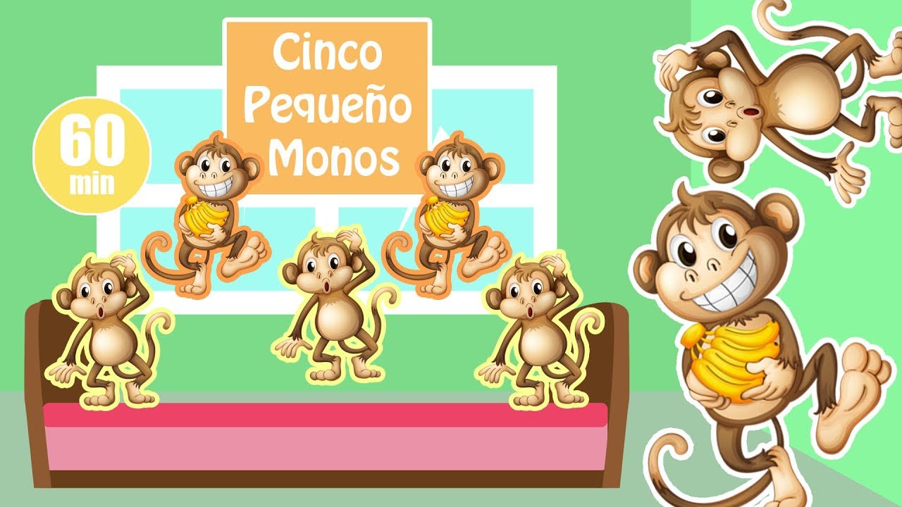 Cinco Pequeños Monos Saltando En La Cama En Español | 1 Hora De ...