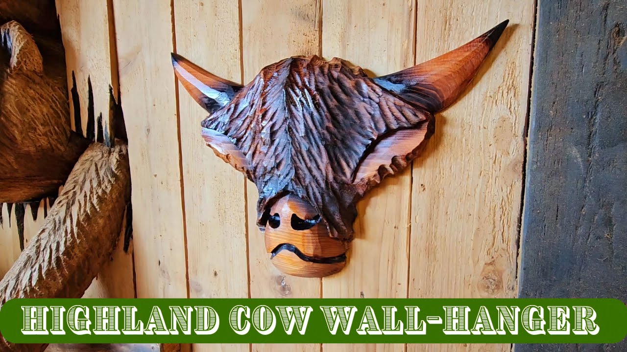 Transforming Wood: Highland Cow Head Chainsaw Carving - YouTube