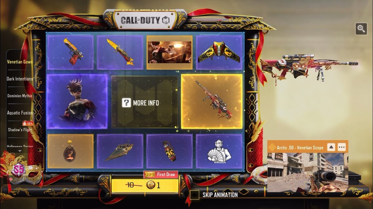 Codm 3 Spin Venetian Gown Lucky Draw | Arctic 50 Venetian Scope & Nyx ...