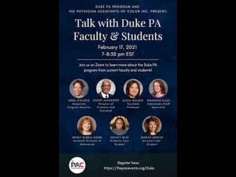 'Talk With Duke PA Program Faculty & Students' - YouTube
