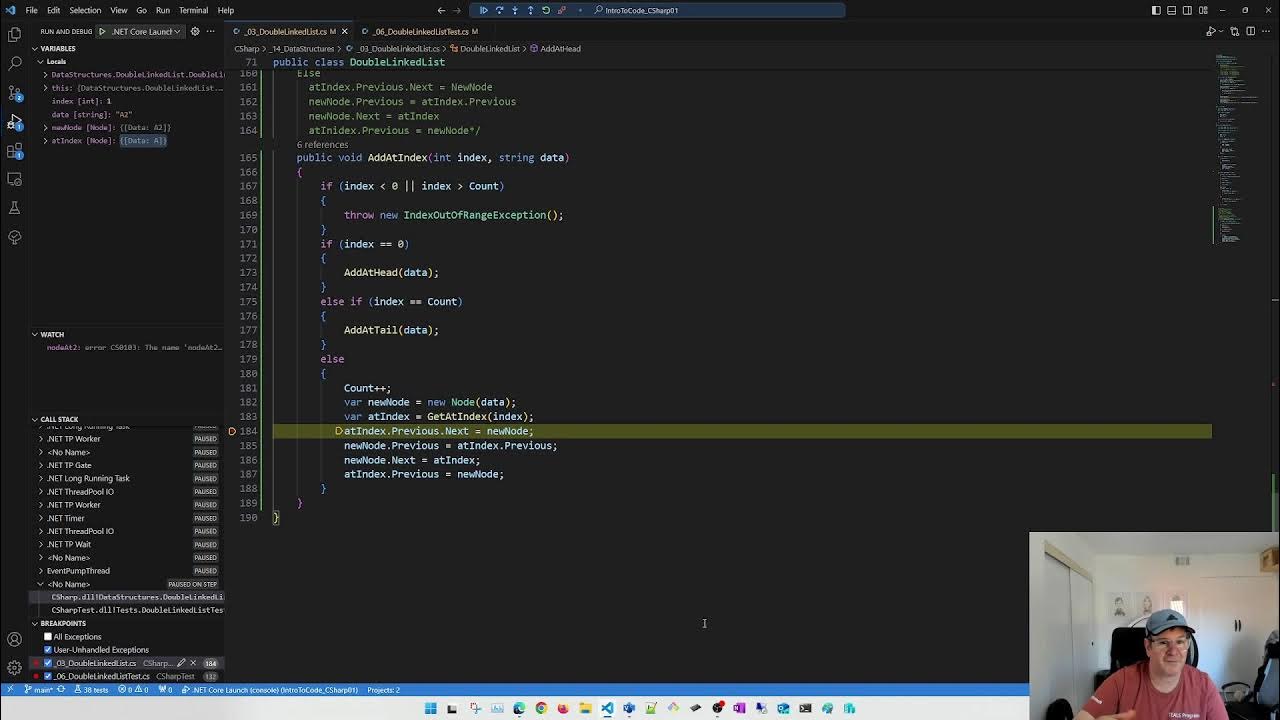 Aula 152: Data Structures - Double Linked List (Part 6: Add at Index) - YouTube