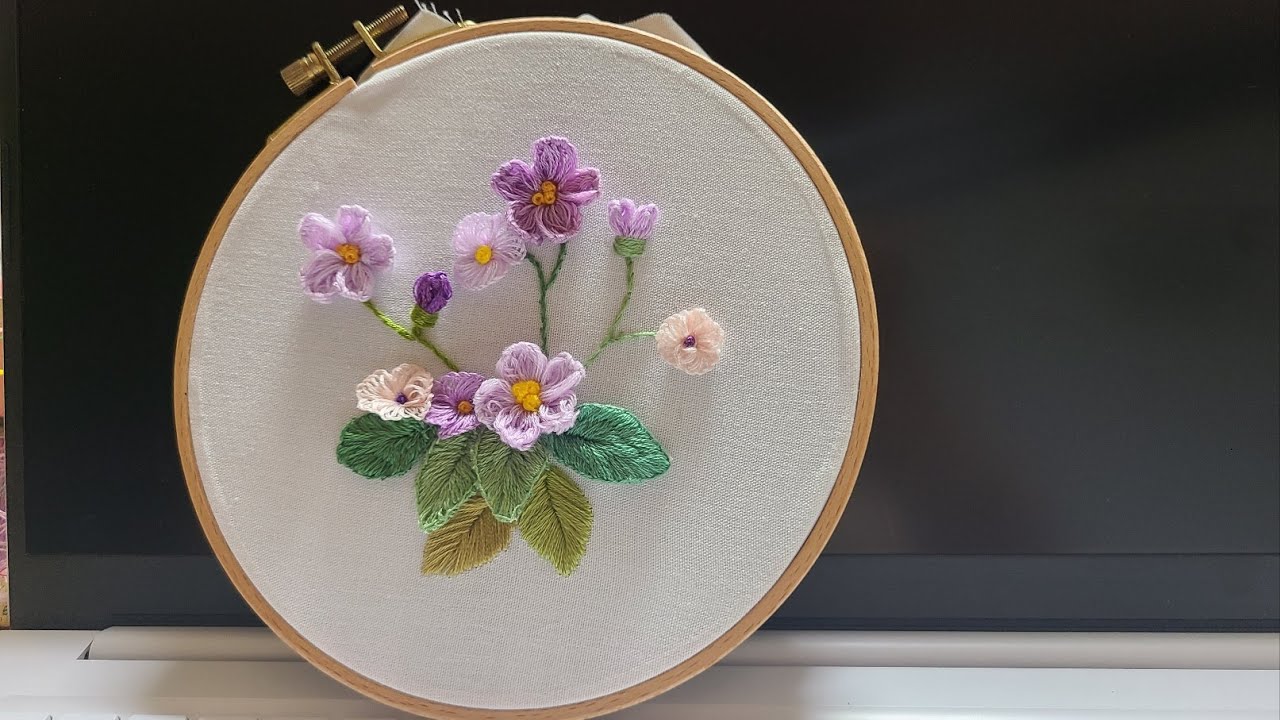 [프랑스자수]3Dpurple Violer flower design handwork arts and crafts DIY - YouTube