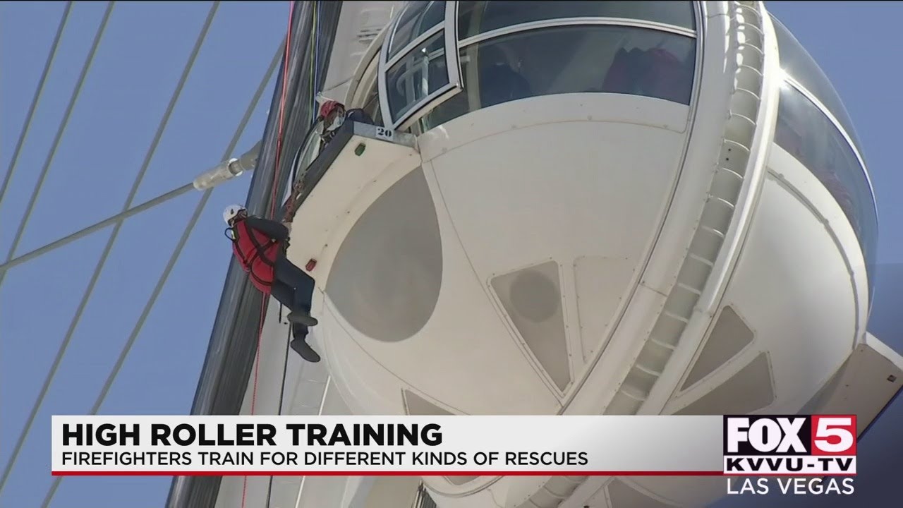 Firefighters train for rescues on High Roller observation wheel - YouTube