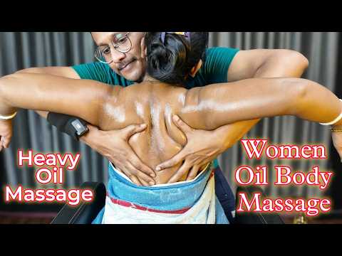 Heavy Oil Body Massage For Women Body | Back Pain Relief Massage | Spinal Cord Pain Remove | ASMR