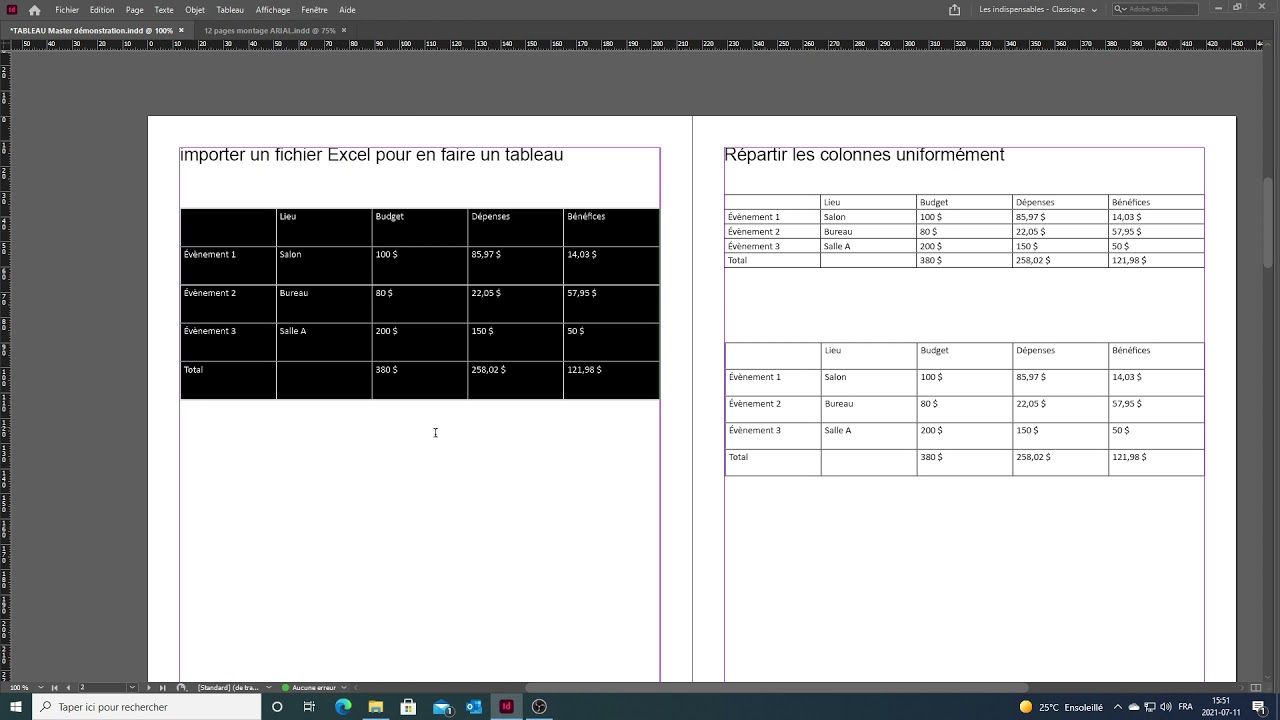 Indesign Les tableaux Part 2 importer Excel - YouTube
