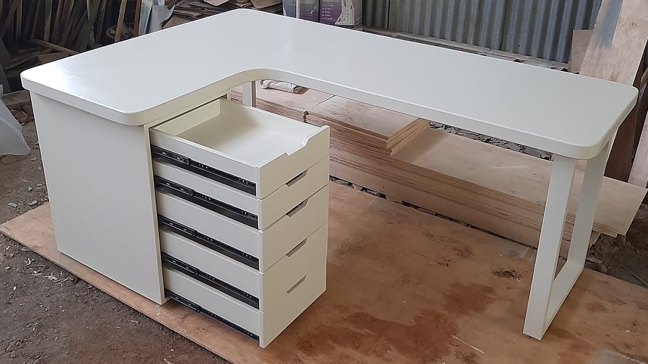 CUSTOM | Desk Office Lshape Duco Paint Full White - YouTube