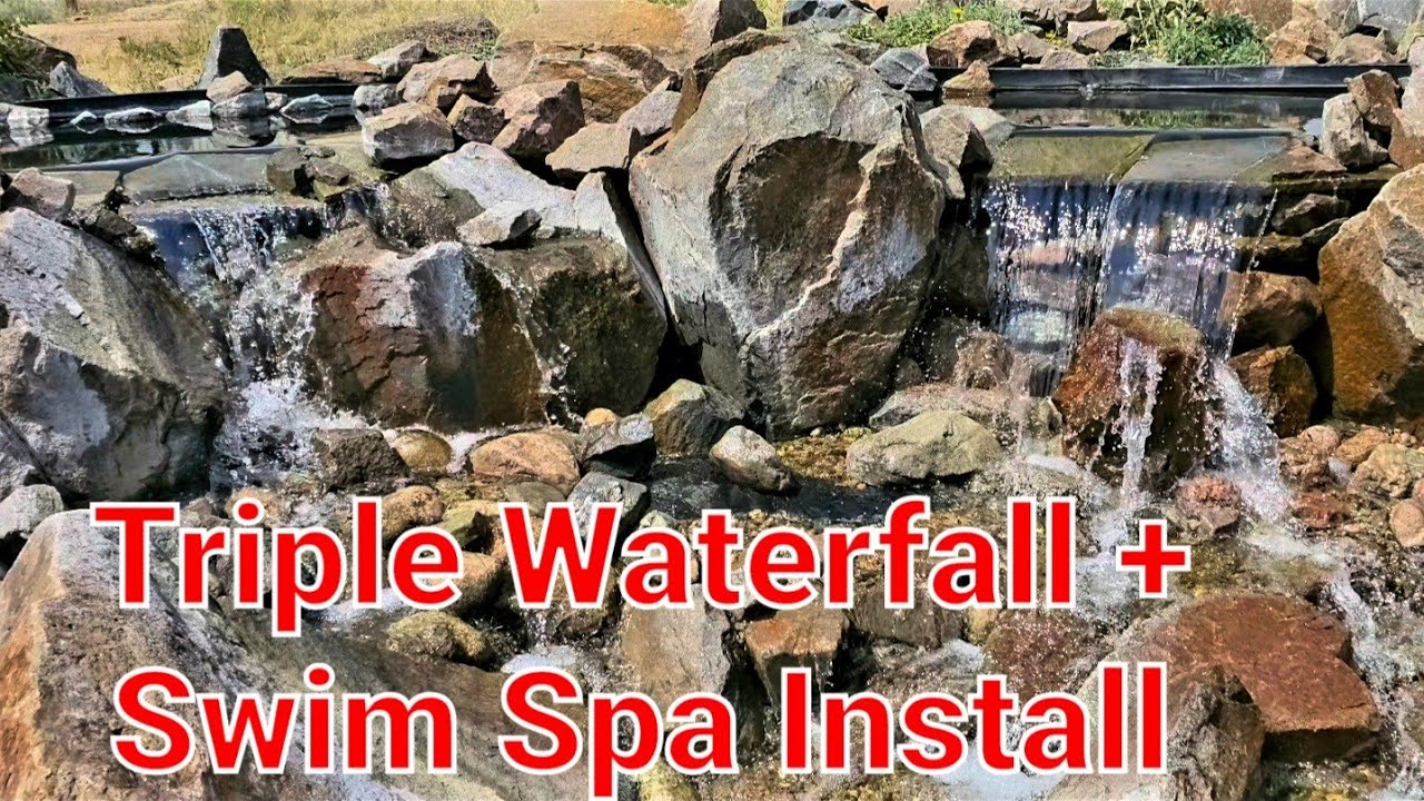 Triple Waterfall Pond Complete + Surprise Swim Spa - YouTube