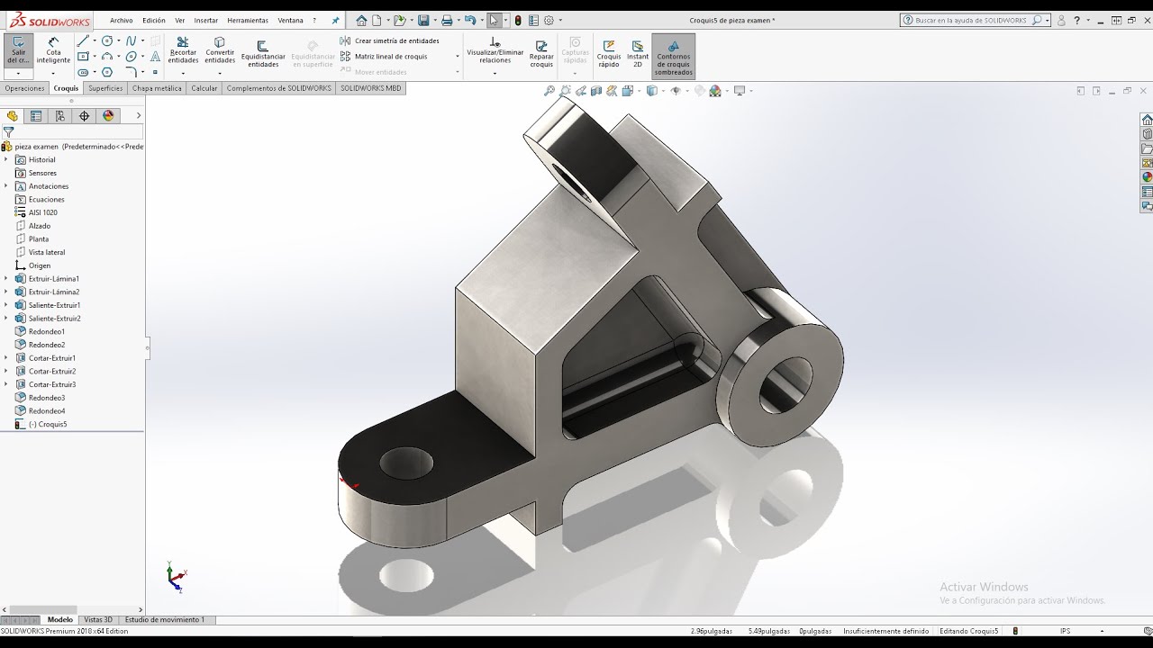PIEZA DE EXAMEN en Solidworks 2019 - YouTube