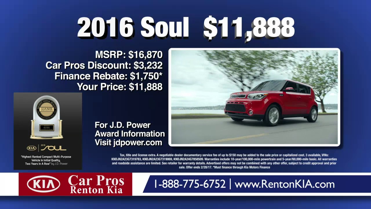 2016 Soul Just $11,888! | Car Pros Renton Kia - YouTube