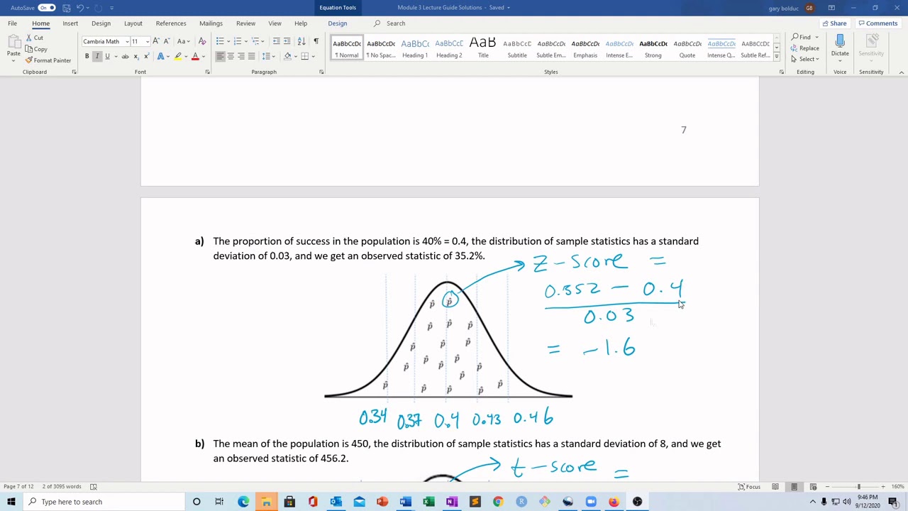 MAT 118 - Lecture Guide - Module 3 - Standardized Statistic Examples ...