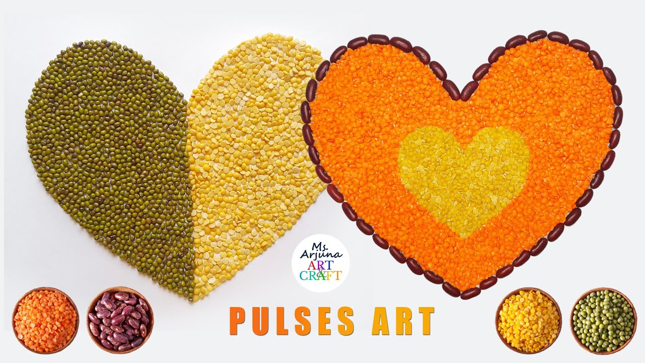 2 Heart Shaped Craft Ideas | Art with Seeds and Pulses | Diy Heart Wall ...