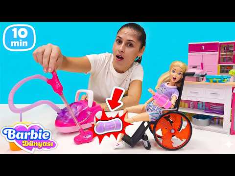 Ayşe Barbie'ye yardım ediyor: bulaşıkları yıkıyor ve Barbie'nin evini temizliyor! Eğlenceli oyunlar.