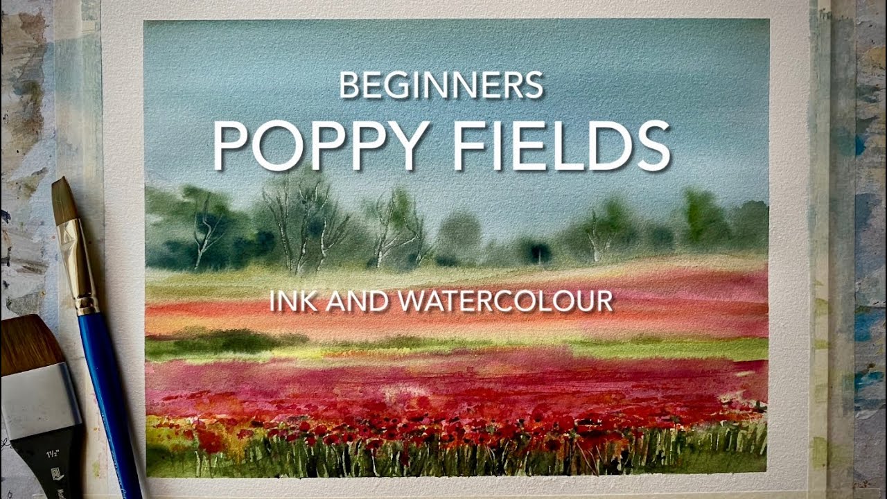 Beginners SUMMER POPPY FIELD WATERCOLOR Landscape, Loose Watercolour ...