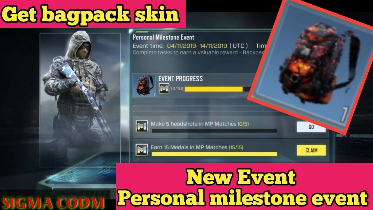 Call of duty mobile '' personal milestone event''||get bagpack skin in ...