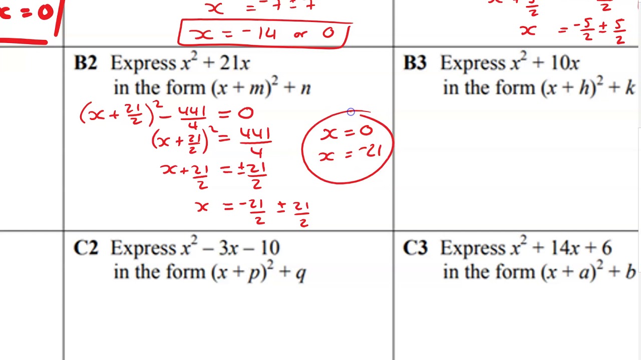 Exam Qs - Completing the Square part 1 - YouTube
