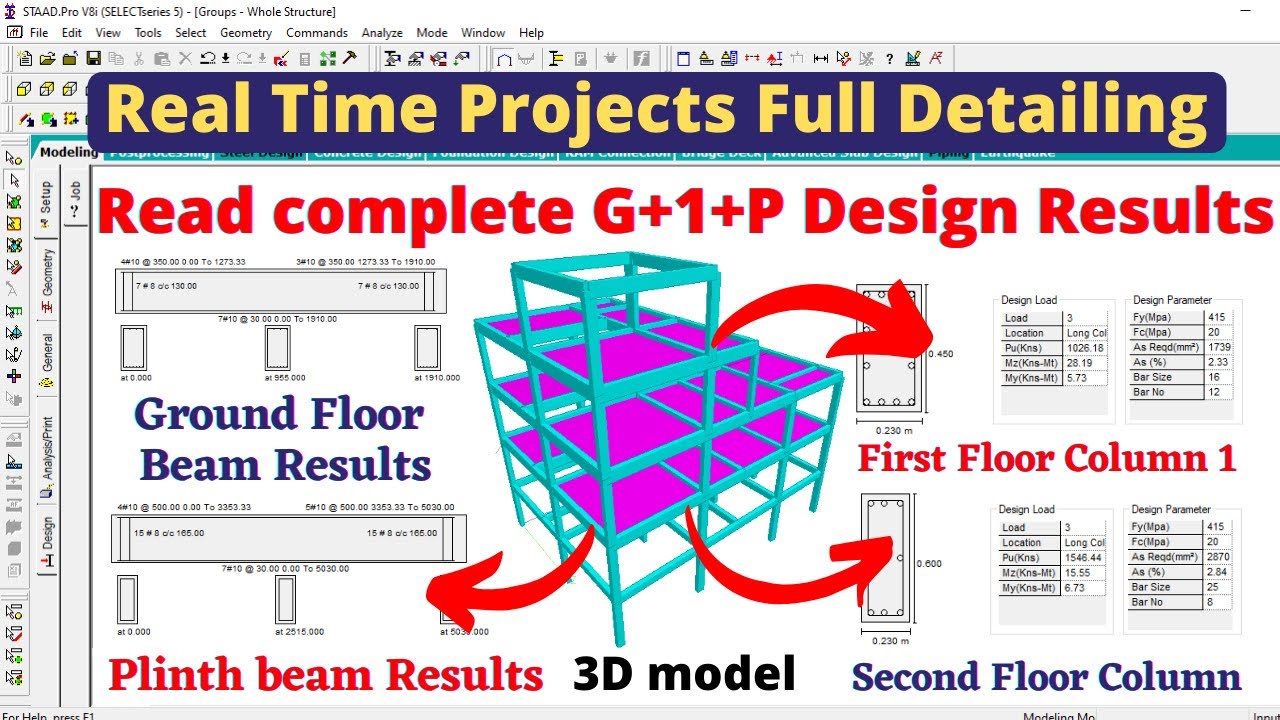 Complete G+1 Building design | Real time projects staad pro ...