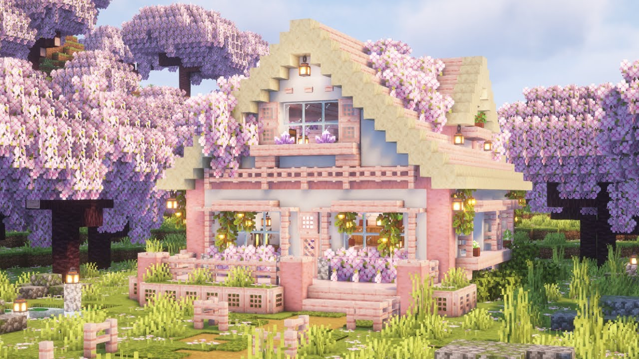 [Minecraft] How to Build a Cute Cherry Blossom House / Tutorial - YouTube