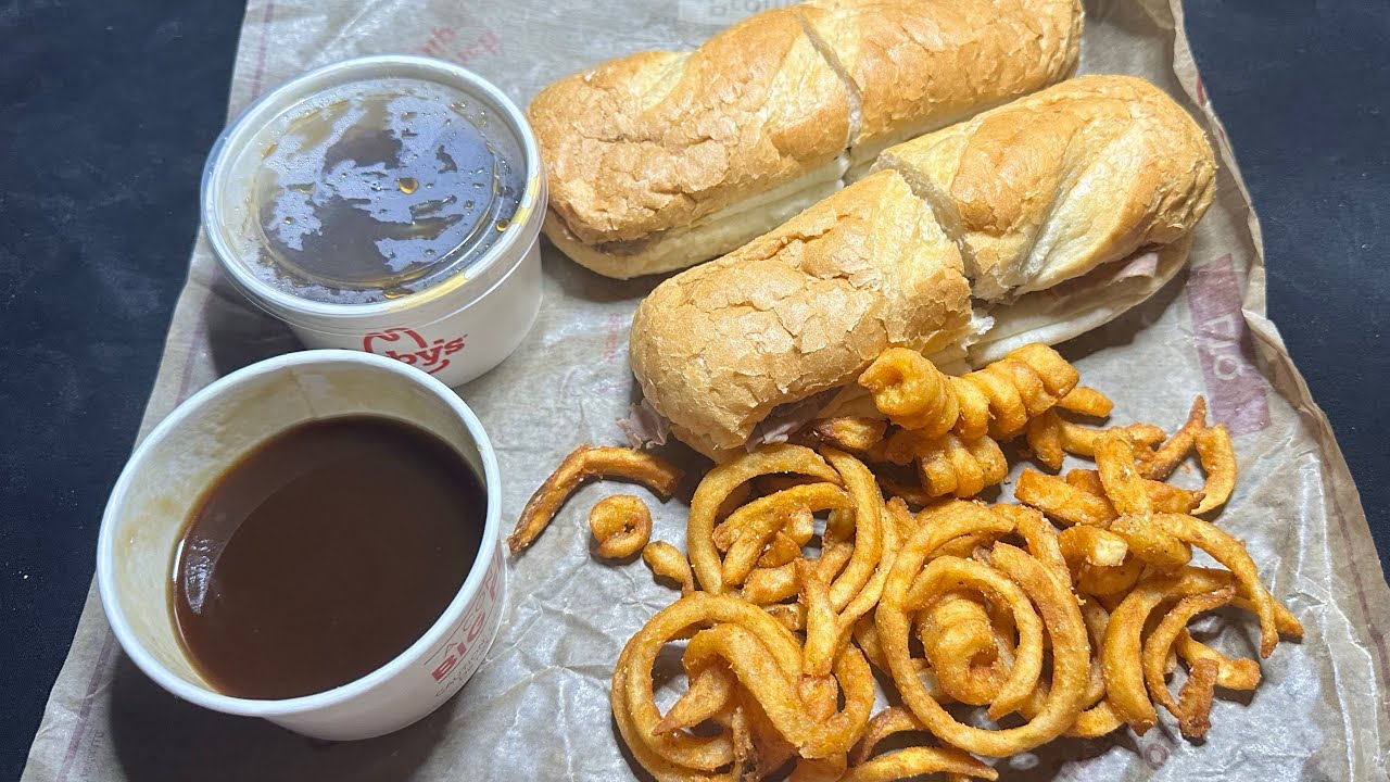 ASMR Arby's eating, French Dip n Swiss, Curly Fries, whispered ramble ...