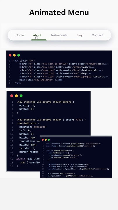 Animated menu using HTML CSS & JavaScript | Animated Menu #webdesign #webdevelopment # ...