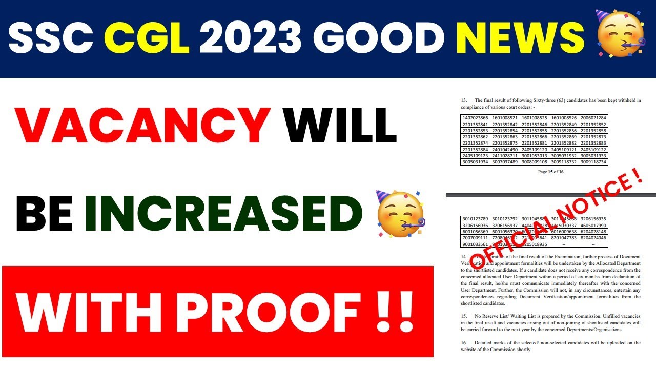 SSC CGL 2023 VACANCY INCREASE 😊 OFFICIAL NOTICE||SSC CGL 2023 VACANCY ...