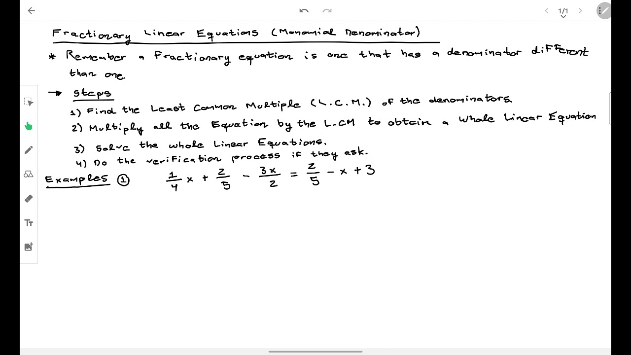 Math 2. Fractionary Linear Equations (Monomial Denominator) - YouTube